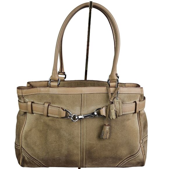 Coach | Bags | Coach Hamptons Purse Tote Brown Cowhide Suede Shoulder Bag Satchel F50 8a79 ...